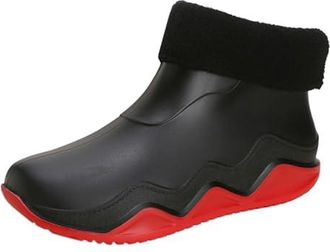 Generic Bottines thermiques imperméables pour femme avec revers en polaire, chaussures de pluie à enfiler avec semelle ondulée antidérapante, bottes en caoutc