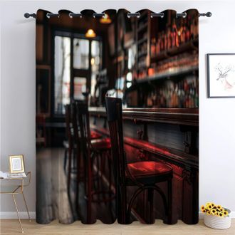 Generic Blickdicht Vorhänge Bar-Theke B117 x H183cm Verdunklungsvorhänge 3D Druck Gardinen Ösenvorhang, Thermovorhang 2er Set Dekogardinen für Schlafzimmer Wo