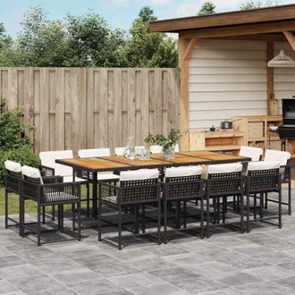 vidaXL Vidaxl - Ensemble table et chaise de jardin 13 pcs - R&eacute;sine tress&eacute;e noire - Coussins &eacute;pais confortables - Dimensions table 220x106x73cm