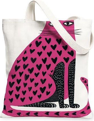 Generic Sac fourre-tout en toile imprim&eacute; chat artistique, &eacute;l&eacute;gant motif coeur, sacs d&eacute;picerie r&eacute;utilisables, l&eacute;gers et lavables en toile, p&ecirc;che, 13x15 Inch