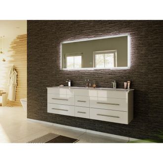 Magnolia Home Badm&ouml;belset Roma XL 2-teilig mit LED Spiegel weiss hochglanz