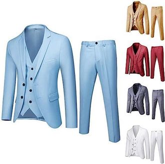Generic Costume 3 pi&egrave;ces pour homme coupe ajust&eacute;e 2 boutons pour affaires, mariage, smoking, blazer, gilet, pantalon, coupe r&eacute;guli&egrave;re pour mariage, f&ecirc;te d&eacute;con