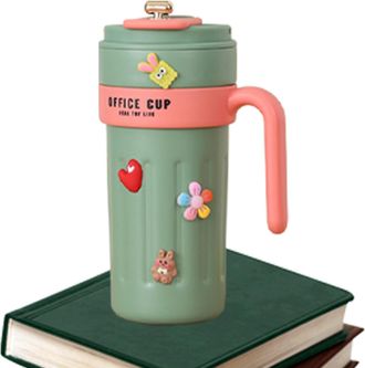 Generic Kaffee-Reisebecher, Isolierbecher mit Griff, Temperaturanzeige, auslaufsicherer Deckel, doppelwandige Vakuumflasche aus Edelstahl, f&uuml;r Sport, Arbeitsp