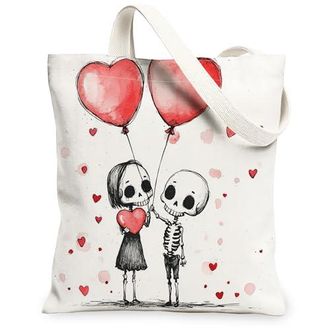 Generic Joli sac fourre-tout en toile de Saint-Valentin pour faire du shopping, 33 x 38,1 cm, motif squelette cr&acirc;ne, couple, mariage, sac d&eacute;picerie r&eacute;utilisab