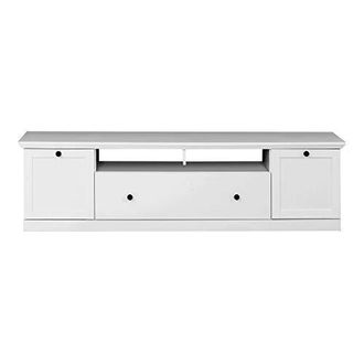 Trendteam Baxter - TV-Schrank - Weiß - TV-Unterteil mit 2 Türen, 1 Klappe und 1 Offenem Fach - (BxHxT) 177 x 49 x 41 cm - Schwarze Metall Knopfgriffe, Sockel