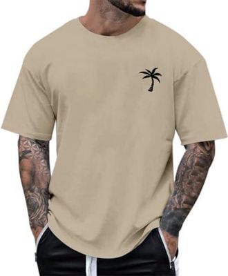 ORANDESIGNE Homme Oversize T-Shirt Col Rond Manches Courtes Basique Imprim&eacute; Tee Shirt Manche Courte Top Basic Shirt Crew Neck Hip Hop Gar&ccedil;ons Streetwear E Kaki 3X