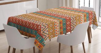 Abakuhaus aztekisch Tischdecke, Einheimische Folklore-Muster, Pflegeleicht Waschbar Schmutzabweisend und mit Klaren Farben Hochwertiger Druck, 140 x 170 cm, Ora