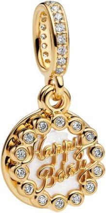 Pandora Moments Happy Birthday-Torte Charm-Anhänger aus 14K vergoldetem Sterling Silber mit Zirkonia, Kompatibel Me und Moments Armbändern, 763787C01