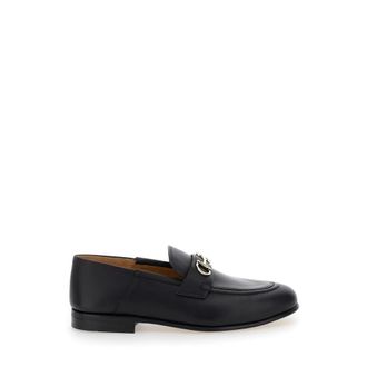 Ferragamo Schwarze Lederslipper mit Gancini-Detail - - Shoes - Damen - Schwarzk - 35 1/2 EU