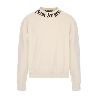 Palm Angels Homme, Sweatshirts et sweats &agrave; capuche, Beige, Taille: S Neck Logo Regular Crew