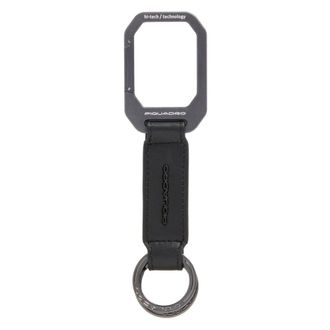 Piquadro Porte-cl&eacute;s en cuir avec mousqueton et deux anneaux - Homme - Accessoires - Noir - Taille: ONE Size
