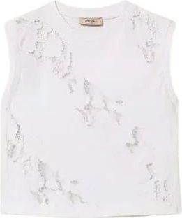 Twinset Femme, Tops, Blanc, Taille: 42 FR T-shirt avec broderie sangallo