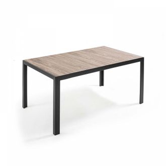 Oviala Oviala - Table de jardin 8 places en aluminium gris - Plateau en c&eacute;ramique effet bois - Ultra r&eacute;sistante aux rayures et UV - Dimensions 166x100x74,5cm