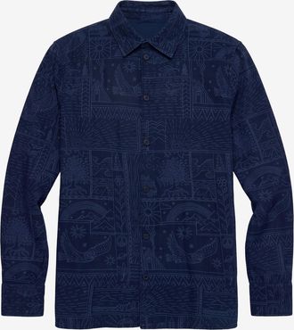 Knowledge Cotton Apparel Herren vegan Hemd Sleet Comfort Print Blau