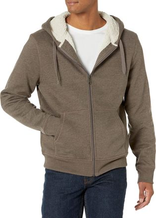 Amazon Essentials Herren Hoodie mit Sherpa-Futter und durchgehendem Reißverschluss, Dunkelbraun, XXL