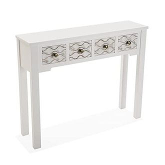 VERSA Safira Meuble dEntrée Étroit pour Entrée ou Couloir, Table Console, avec 4 tiroirs, Dimensions (H x l x L) 79 x 25 x 97 cm, Bois, Couleur: Blanc et Ma