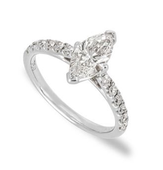 Bespoke 18ct white gold & white diamond Marquise Solitaire ring 51EU