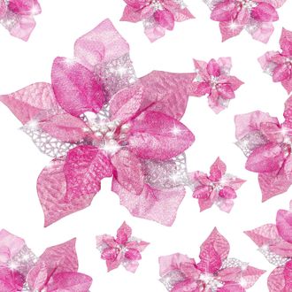 Boao 24 Stücke Weihnachten Funkeln Weihnachtsstern Blumen Funkeln Künstliche Weihnachten Blumen Hochzeit Weihnachtsbaum Neujahr Ornamente (Rosa)