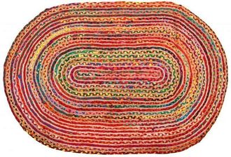 Aubry Gaspard Aubry Gaspard - Tapis ovale coloré en jute et coton India 180 x 120 cm