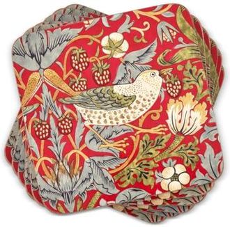 Portmeirion Pimpernel Set Strawberry Thief Red Untersetzer S/6 (s), Holz & Kork, rot, 4 inches, 6