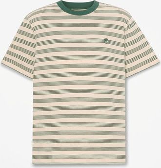Timberland Gestreiftes Kurzarm-T-Shirt f&uuml;r Herren in Beige/Dunkelgr&uuml;n, Herren, Beige, Gr&ouml;&szlig;e