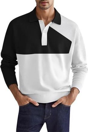 Generic Polo pour homme &agrave; manches longues - T-shirt de golf &agrave; couleurs contrast&eacute;es - Coupe ample - T-shirt de sport &agrave; col &agrave; revers - T-shirts athl&eacute;tiques conf