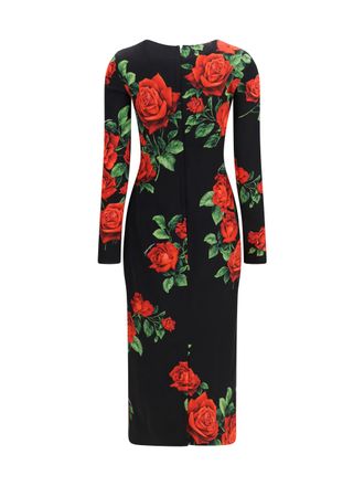 Dolce & Gabbana Rose-Print Charmeuse Dress - Red