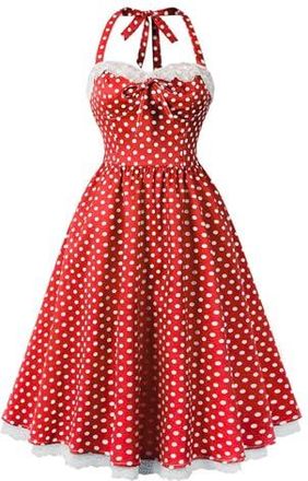 Generic Robes amincissantes pour femmes, style r&eacute;tro ann&eacute;es 1950, rockabilly, &agrave; pois, ann&eacute;es 50 et 60, pour cocktail, th&eacute;, Rouge, XXL