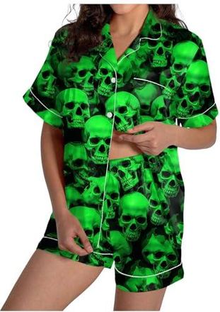 Generic Tenues deux pièces pour femmes 2026 Ensemble short à manches courtes et col en V, Vert, XXL