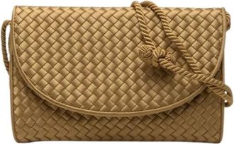 Bottega Veneta Sac bandouli&egrave;re en satin tress&eacute; Pre-owned - Femme - Pre-owned - Brun - Taille: ONE Size