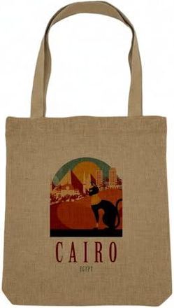 Fabulous Sac Shopping Tote Bag Aspect Lin - Cairo Egypt Illustration Le Caire Egypte Chat Pyramide Sphinx - Sac de Courses Toile Epaisse 360g Beige Naturel Cab