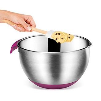 Metaltex 23514810080 Rührschüssel, 4,6 l, rutschfest, Edelstahl, silberfarben und Rosa, 24 x 24 x 13 cm