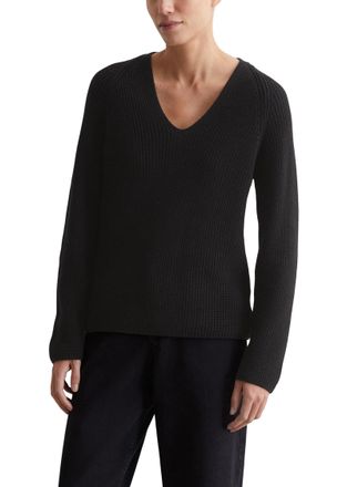 Marc O'Polo Damen Strickpullover aus Bio-Baumwolle mit V-Ausschnitt, Schwarz (Black), XS
