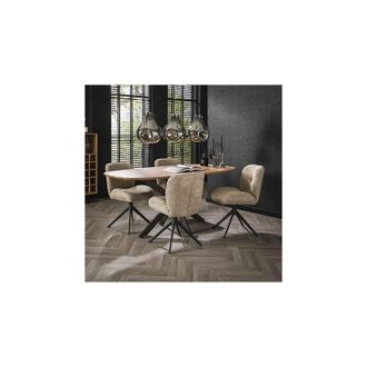 M&S Collection M&s - Ensemble table 180 cm en acacia + 4 chaises en tissu bouclette sable