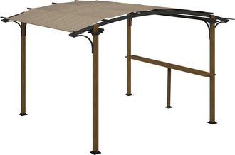 OUTSUNNY Pergola avec comptoir toit arche alu acier aspect bois noir toile grège