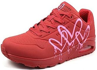 Skechers Femme Uno Dripping In Love Basket, Rouge avec Maille Rouge Duraleather Imprimée Rose, 40 EU