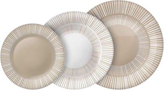 Cristalica Teller Geschirr Set Tafelservice Weiße Beige Opalglas 18-TLG