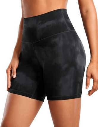 CRZ YOGA Womens ButterLuxe Motard Shorts 15cm - Haute Taille Sentraîner Course à Pied Short Yoga Fleurs Tie-Dye Noires 44