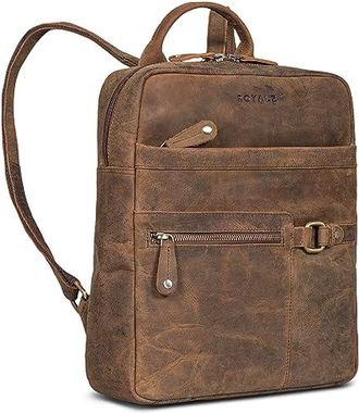 Royalz Arizona Sac à dos en cuir Véritable Sac à dos pour hommes Sac à dos pour femmes Medium 13 Inch Laptop City Backpack, Couleur:Nevada Marron