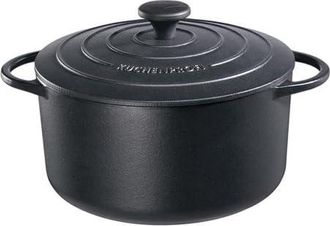 Küchenprofi Küchenprofi Bratentopf PROVENCE rund emailliertes Gusseisen mit Deckel schwarz, für alle Herdarten und Induktion, energiesparend, aromaschonend - Fass