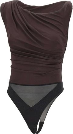 Elisabetta Franchi Femme, Tops, Brun, Taille: 42 FR Body drap&eacute; asym&eacute;trique
