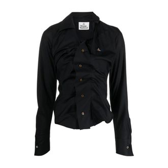 Vivienne Westwood Femme, Blouses et Chemises, Noir, Taille: 38 FR Chemisier en Coton Noir &agrave; Design Asym&eacute;trique