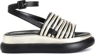 Caf&egrave;noir Sandales En Cuir &Agrave; Brides Multiples, Pour Femme, Couleur Noir, Taille 35