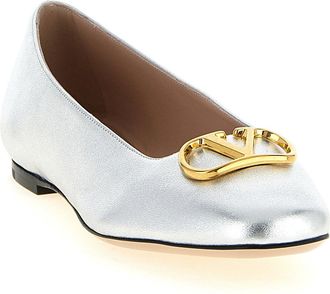 Valentino Garavani Laminated Leather Ballet Flat - Silver