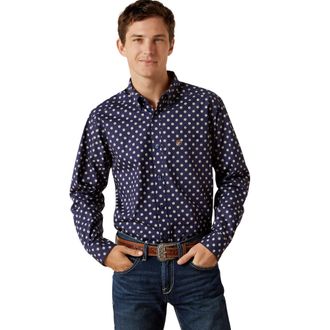 Ariat Mens Sammy Fitted Western Shirt Long Sleeve in Dark Blue, Size X-Small, by Ariat