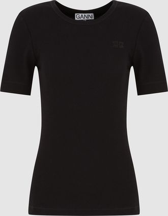 Ganni T-Shirt Soft Cotton Rib Short Noir