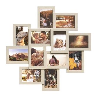 Songmics Cadres Pêle-Mêle, 12 Cadres pour Photos 10x15 cm, Galerie Photo Murale, Décoration Murale, Beige Naturel RPF022N01