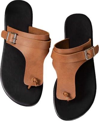 Generic Tongs pour femme - Noir - Sandales de plage - Pantoufles creuses d&eacute;contract&eacute;es - Chaussures plates - Sandales r&eacute;tro - Chaussures d&eacute;t&eacute; respirantes - Sa