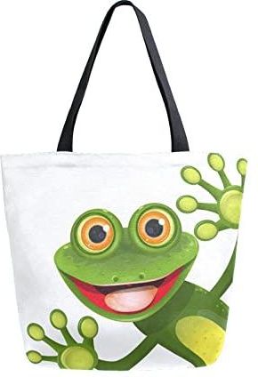 Mnsruu Mnrsuu Grand sac fourre-tout en toile motif grenouille verte pour femme, sac à bandoulière réutilisable, sac à provisions, sac à main pour filles, cad