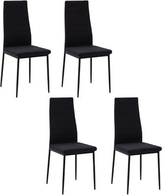 HOMCOM Lot de 4 chaises de Salle &agrave; Manger, chaises de Cuisine rembourr&eacute;es avec Dossier Haut, Pieds en m&eacute;tal et Tissu en Lin, pour Salon, Chambre, Cuisine, No